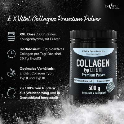 Collagen Pulver 500 Gramm, Bioaktives Kollagen | EXVital